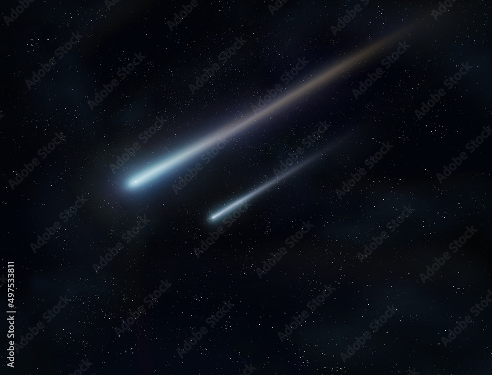 Bright meteors in the night sky. Shooting stars. A meteorites entered ...