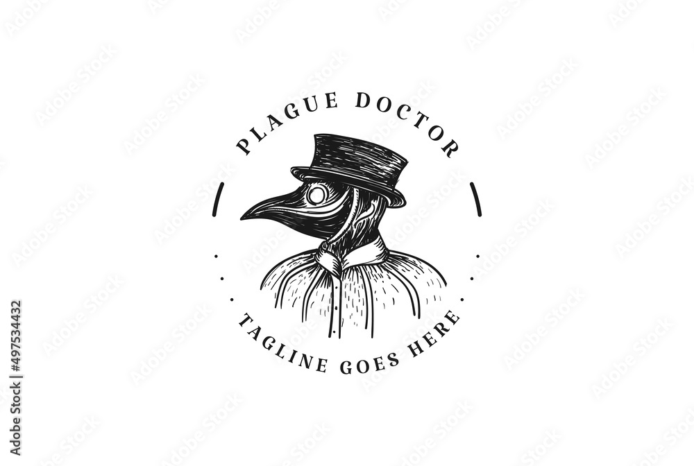 Vintage Retro Man Plague Doctor Black Death Badge Emblem Logo Design ...