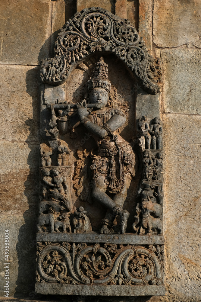 Beautiful Stone Sculpture of God Krishna with selective focus, 12th ...