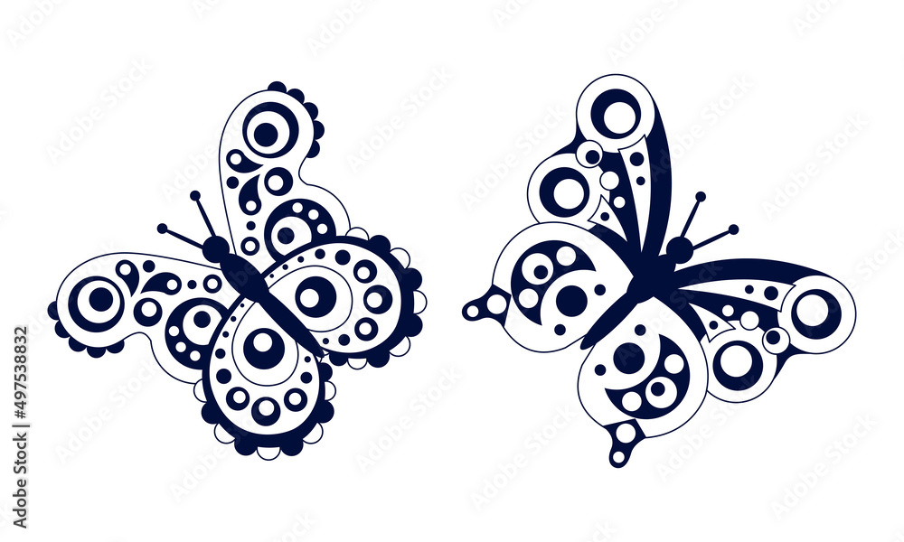 Butterflies set. Beautiful stencil butterfly insects vector ...