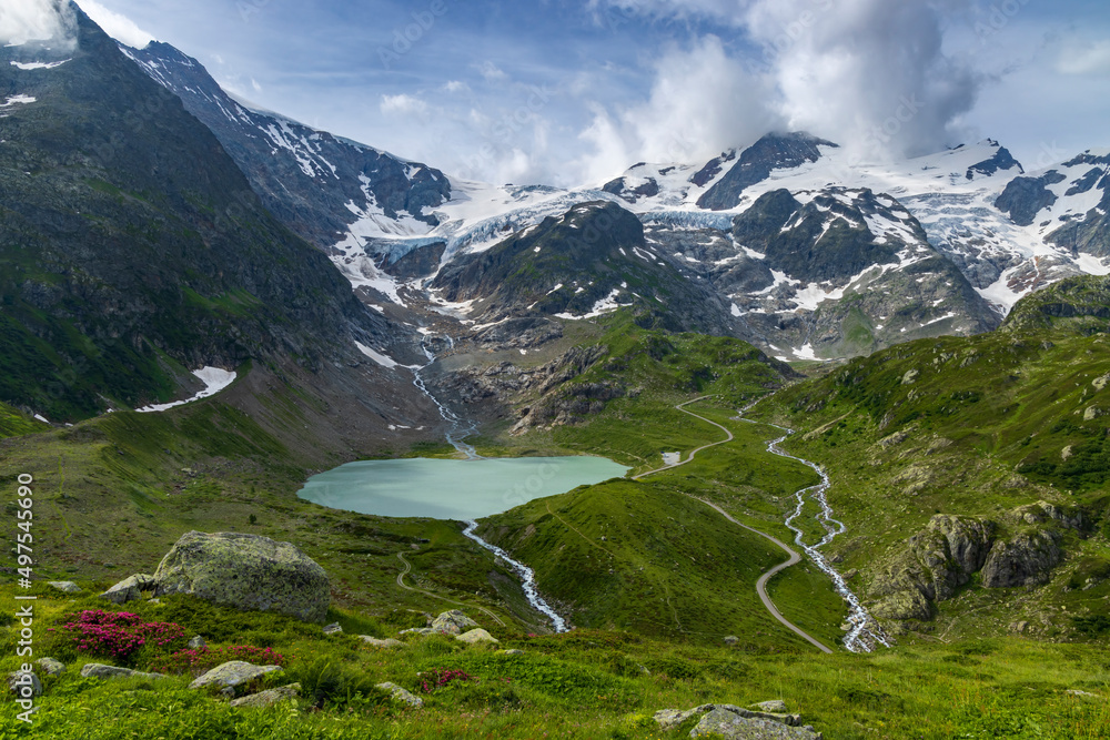 Typical alpine landscape of Swiss Alps with Steinsee, Urner Alps ...