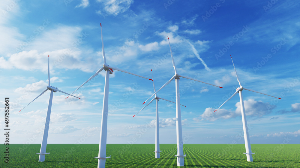 8K ULTRA HD. Wind farm for power generation in beautiful skies and ...