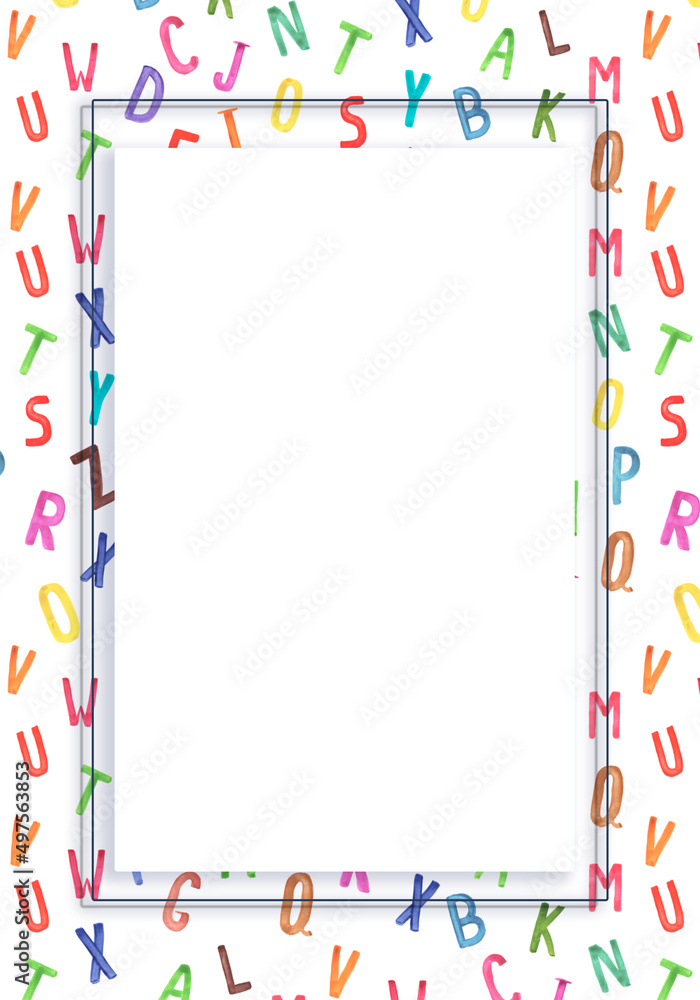 Photo & Art Print Vertical school frame with watercolor letters of the ...