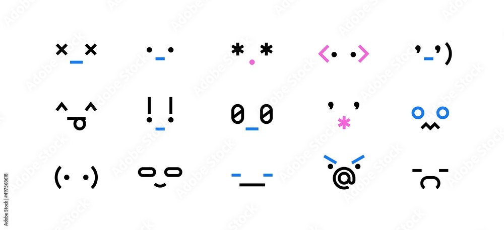 Punctuation smiley face set. Set of funny emoticons, line emoji of ...