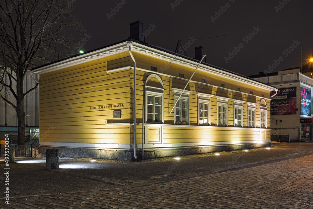 Hameenlinna, Finland. Sibelius Childhood Home in night. The finnish ...