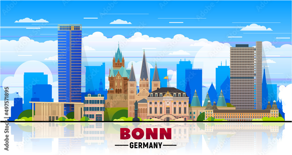 Bonn ( Germany ) city skyline silhouette vector a sky background. Flat ...