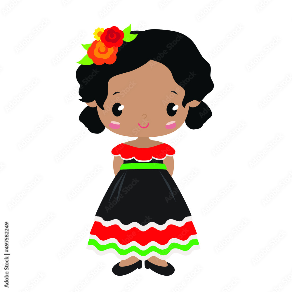 Fiesta girl vector cartoon illustration Stock Vector | Adobe Stock