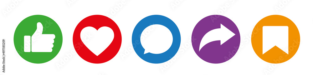 Icon of like, share, comment, repost. Buttons for social media. Logos ...