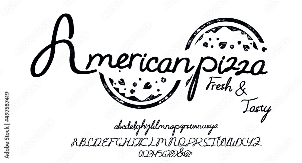 Hand drawn pasta and pizza menu for bars font. Delicious food from ...
