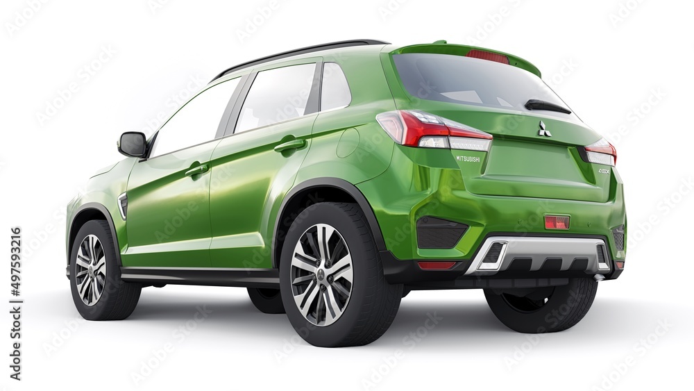 Tokyo. Japan. April 6, 2022. Mitsubishi ASX 2020. Green compact urban ...
