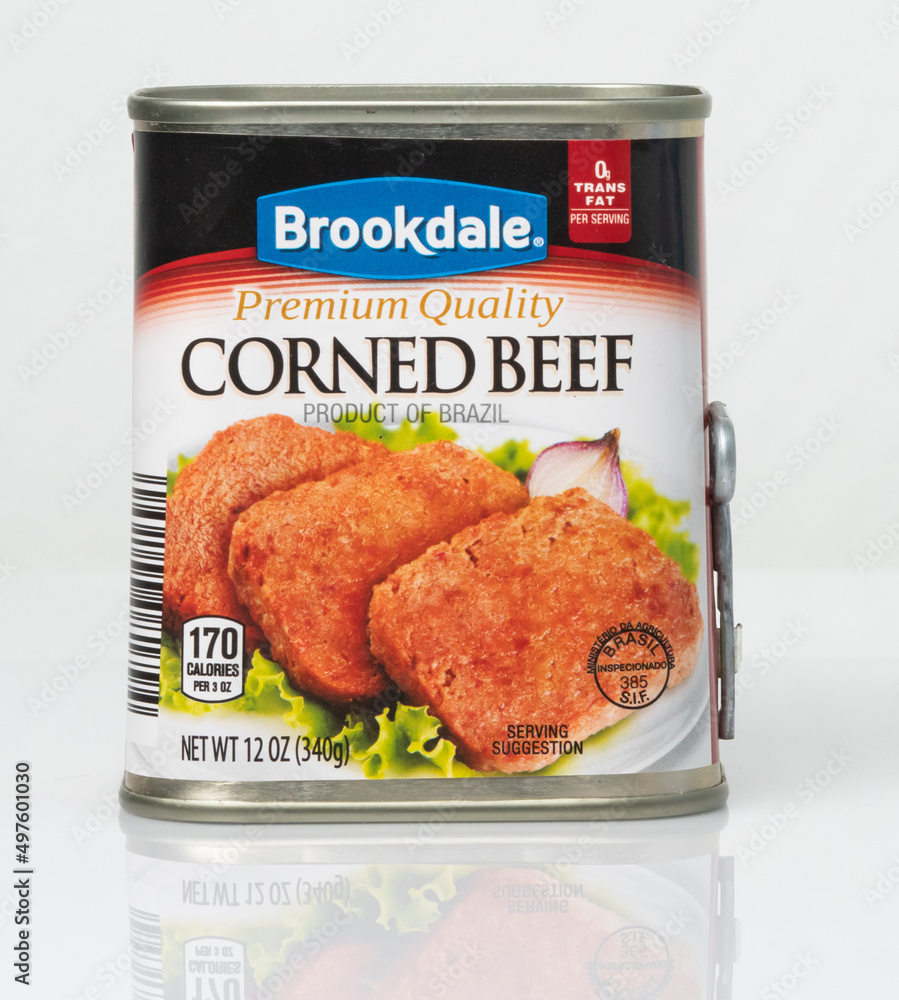 Batavia, IL US - April 06, 2022: Front view of single use metal can of ...