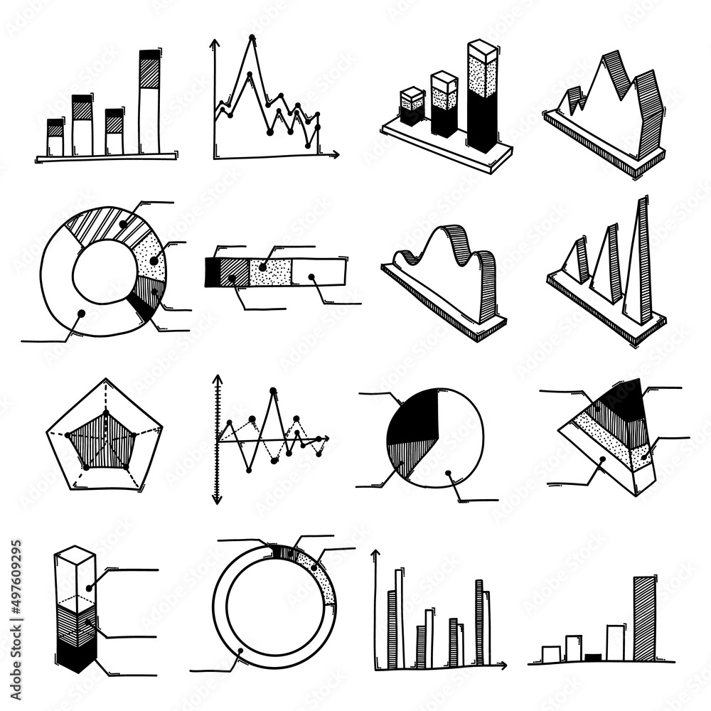 Graph Doodle vector icon set. Drawing sketch illustration hand drawn ...