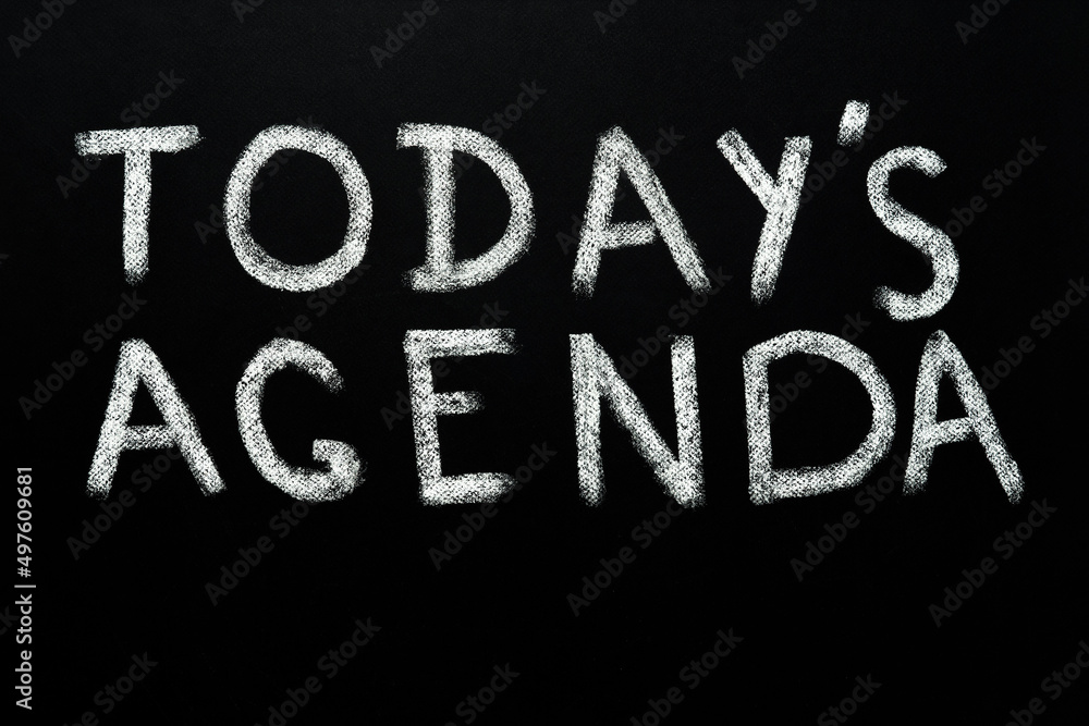 Handwritten words today's agenda background chalkboard texture ...