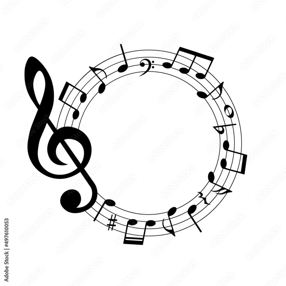 Music notes background, round musical frame, vector illustration. Stock ...