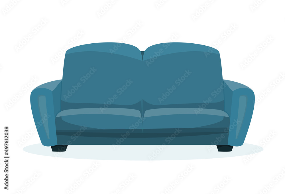 Blue sofa isolated on white background. Vectormodern cartoon ...