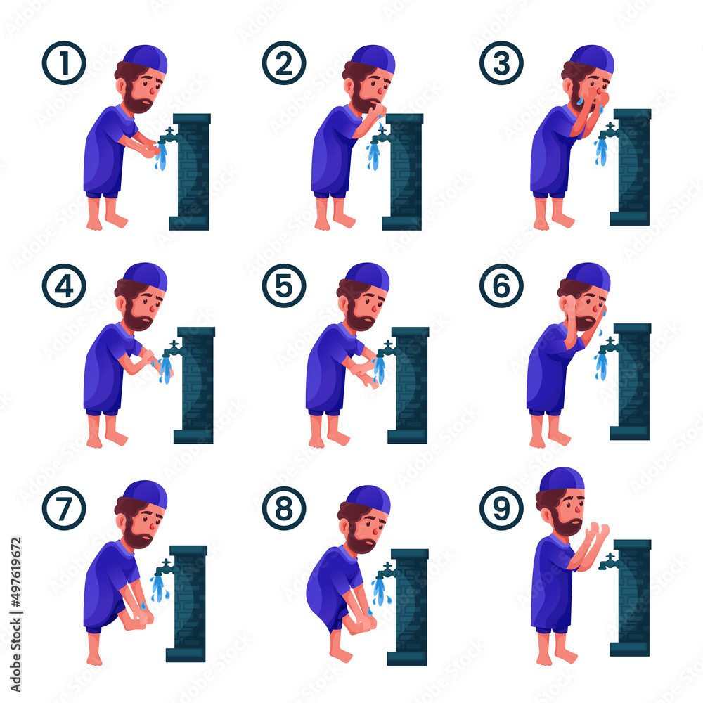 Vector illustration of a Muslim man doing ablution Stock Vector | Adobe ...