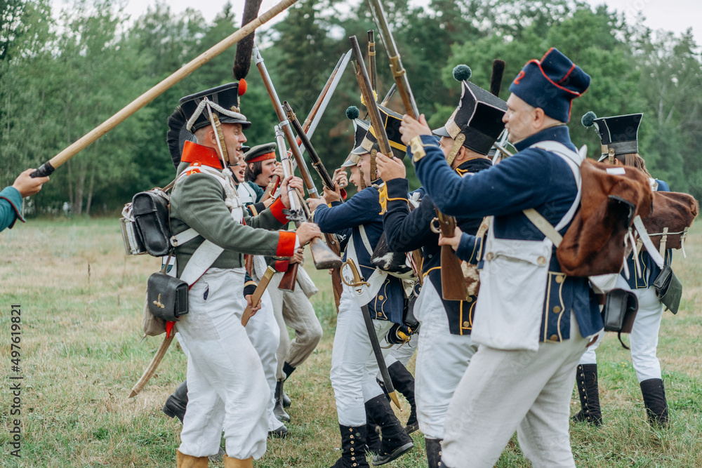 Fighting on the battlefield. Reconstruction Stock Photo | Adobe Stock