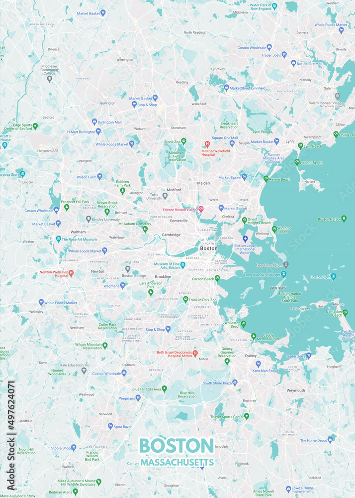 Poster Boston - Massachusetts map. Road map. Illustration of Boston ...
