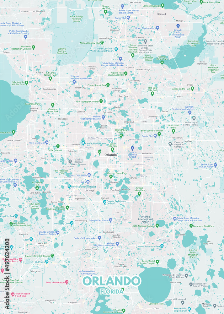 Poster Orlando - Florida map. Road map. Illustration of Orlando ...