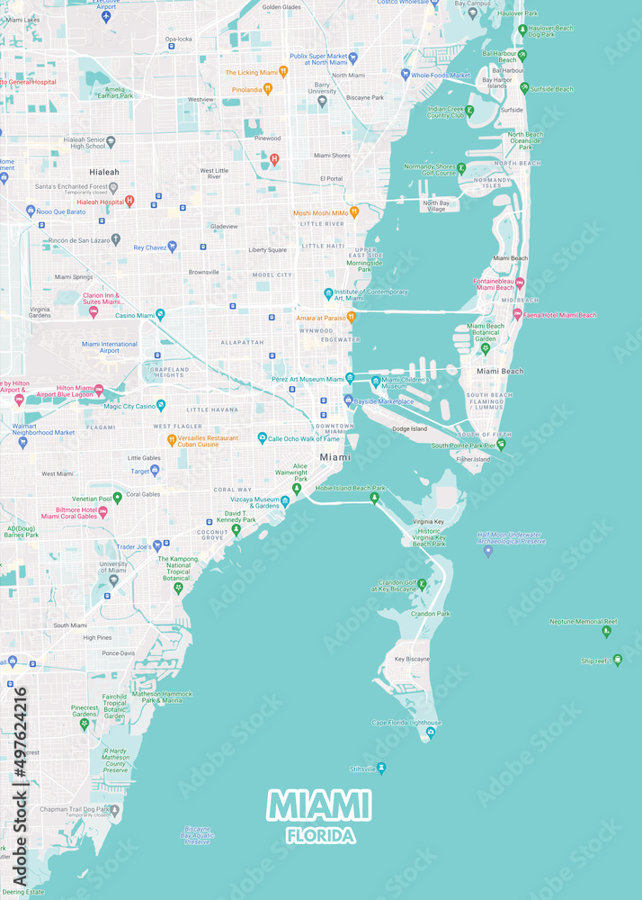 Poster Miami - Florida map. Road map. Illustration of Miami - Florida ...