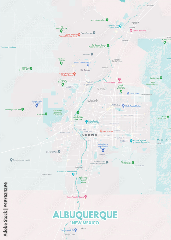 Poster Albuquerque - New Mexico map. Road map. Illustration of ...