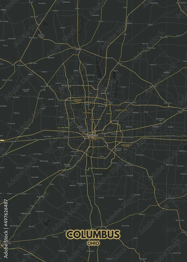 Poster Columbus - Ohio map. Road map. Illustration of Columbus - Ohio ...