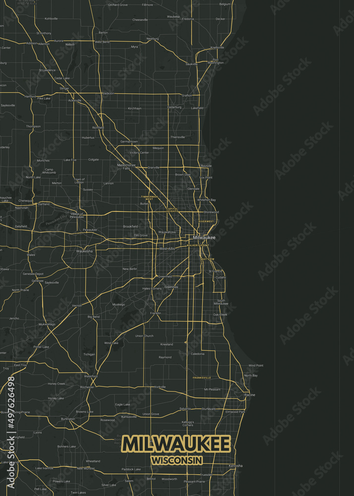 Poster Milwaukee - Wisconsin map. Road map. Illustration of Milwaukee ...