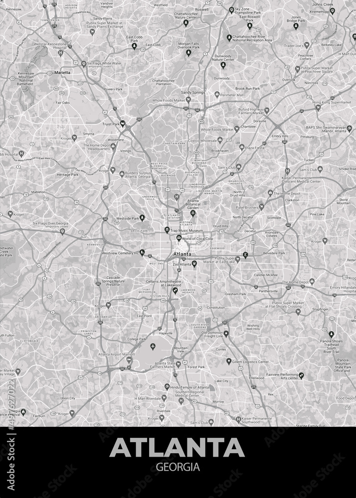 Poster Atlanta - Georgia map. Road map. Illustration of Atlanta ...