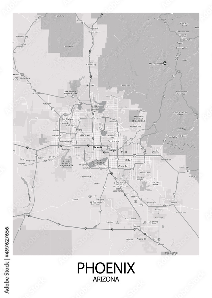 Poster Phoenix - Arizona map. Road map. Illustration of Phoenix ...