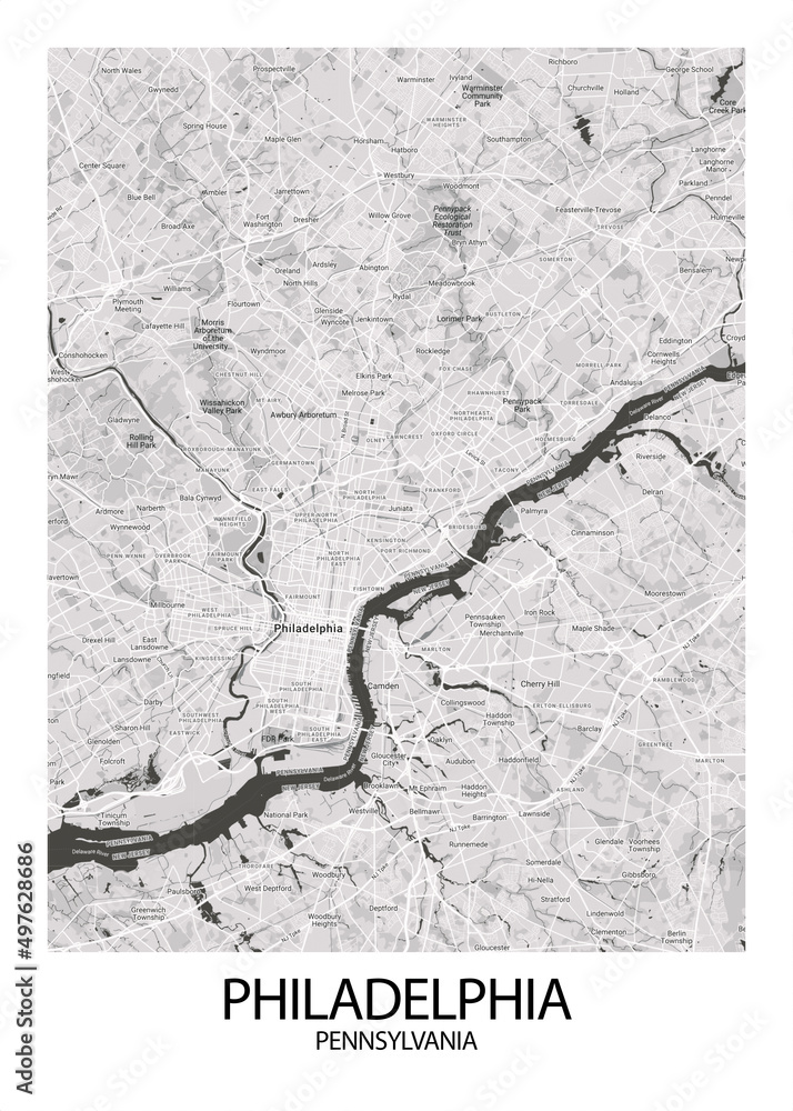 Poster Philadelphia - Pennsylvania map. Road map. Illustration of ...