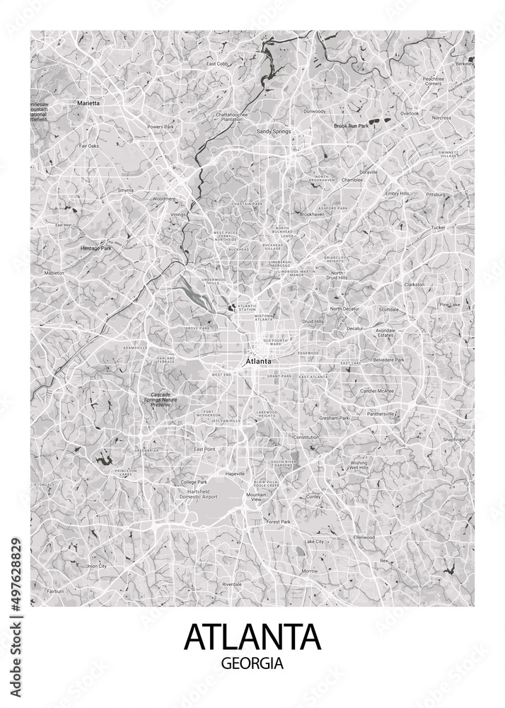 Poster Atlanta - Georgia map. Road map. Illustration of Atlanta ...