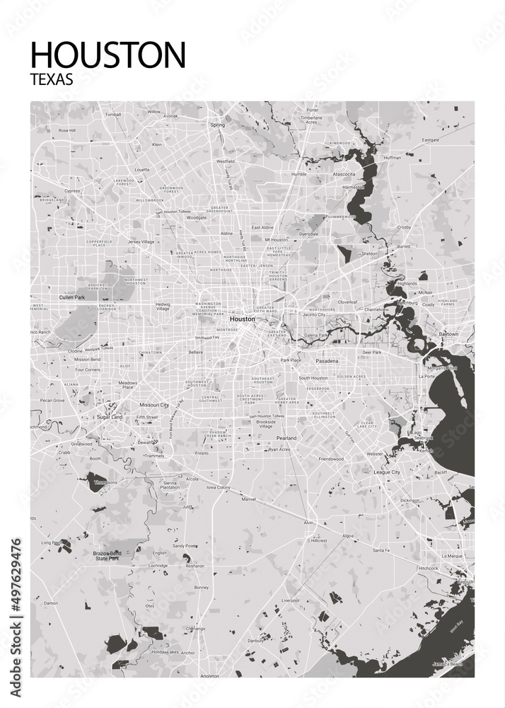 Fototapeta Poster Houston - Texas map. Road map. Illustration of ...