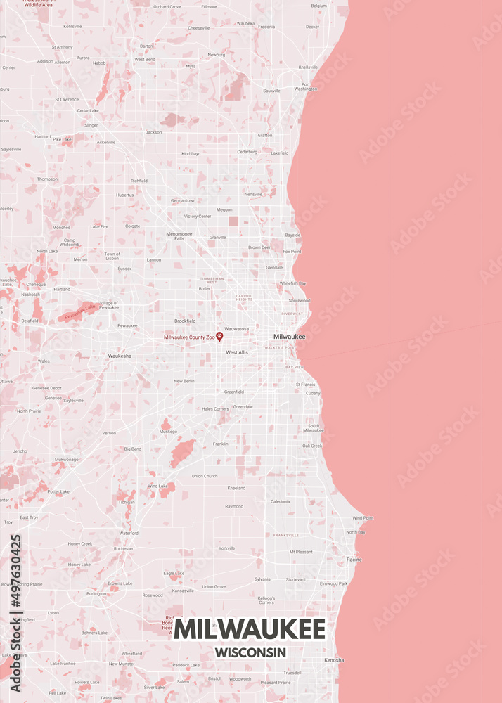 Poster Milwaukee - Wisconsin map. Road map. Illustration of Milwaukee ...