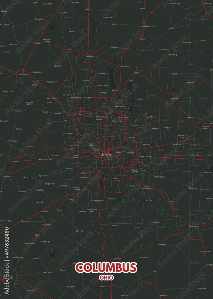 Poster Columbus - Ohio map. Road map. Illustration of Columbus - Ohio ...