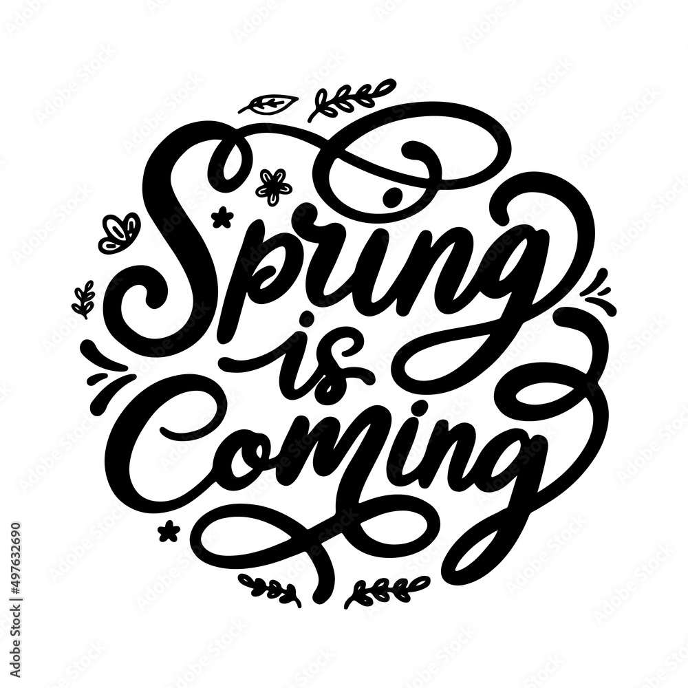 Spring is coming and Easter lettering calligraphy vector set. Hand ...