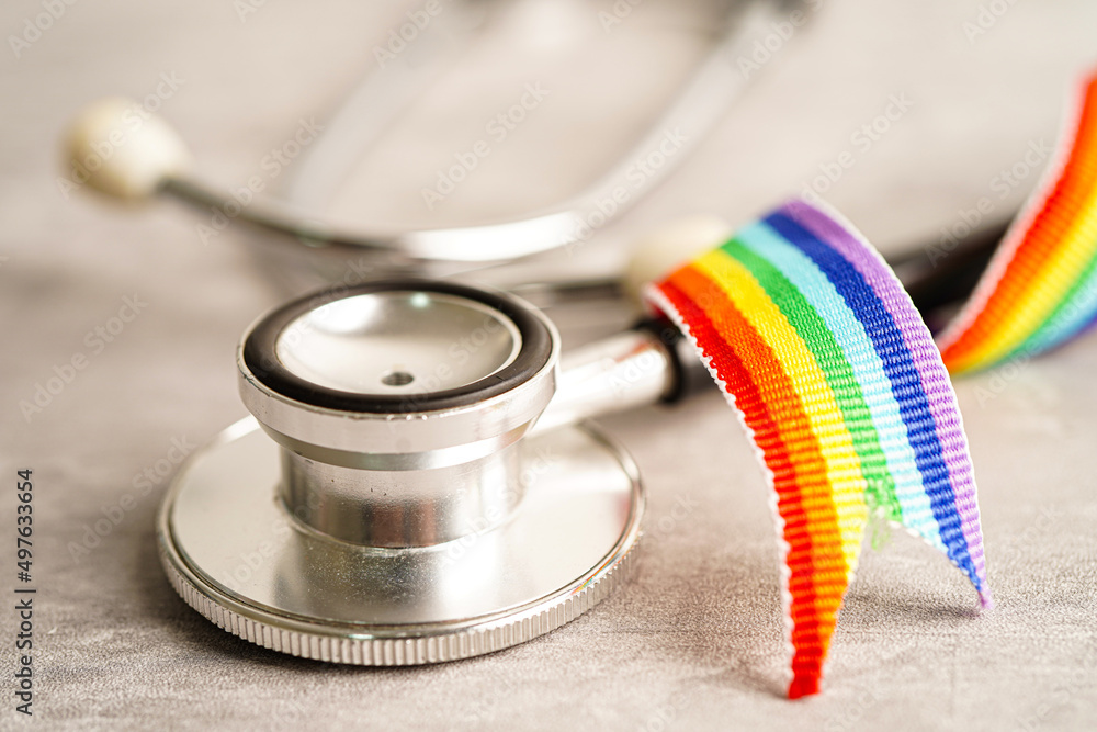 LGBT symbol, Stethoscope with rainbow ribbon, rights and gender ...