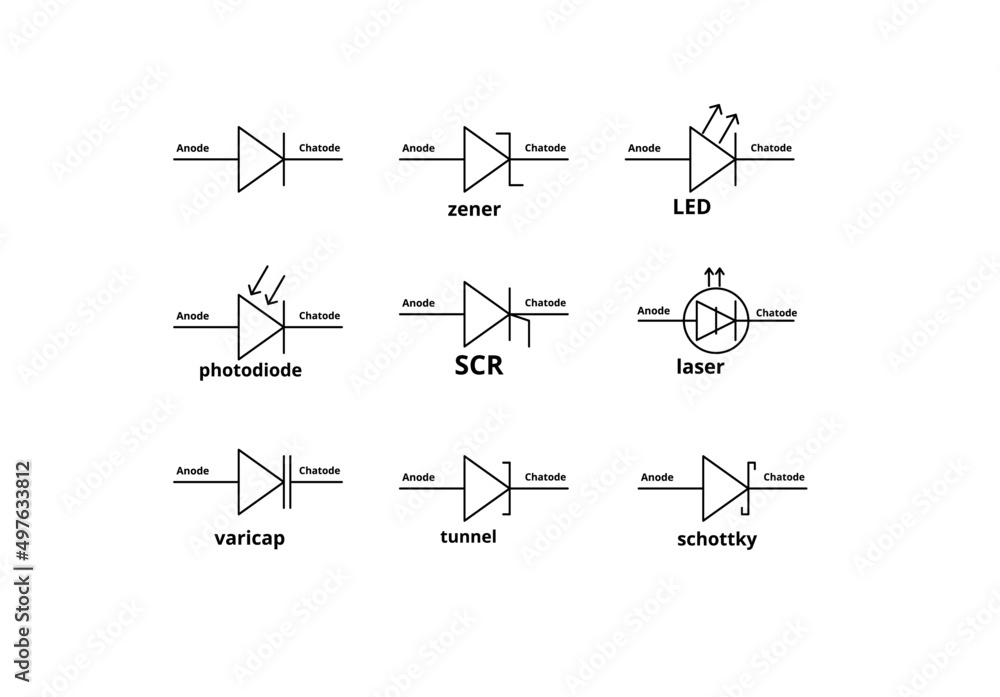 outline Various symbols of Diode set isolated on white background Stock ...