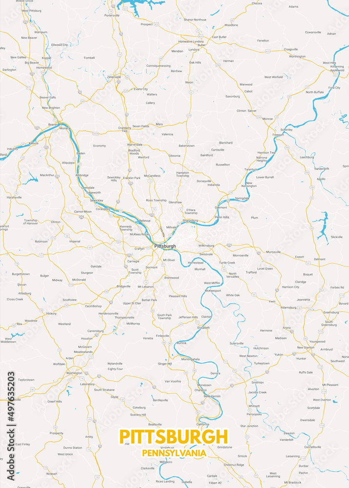 Poster Pittsburgh - Pennsylvania map. Road map. Illustration of ...