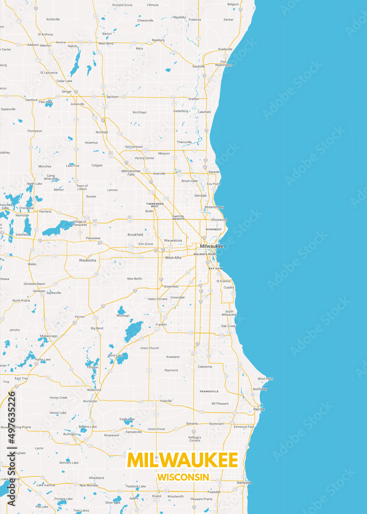 Poster Milwaukee - Wisconsin map. Road map. Illustration of Milwaukee ...