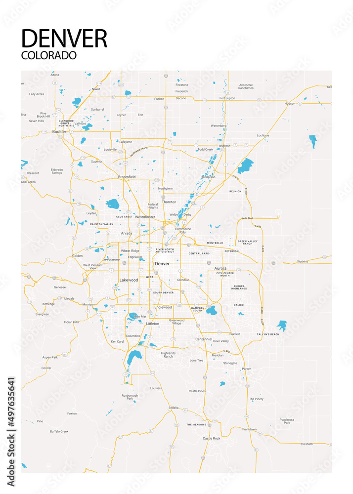 Poster Denver - Colorado map. Road map. Illustration of Denver ...
