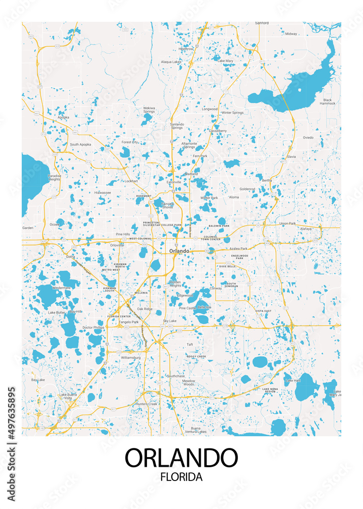 Poster Orlando - Florida map. Road map. Illustration of Orlando ...