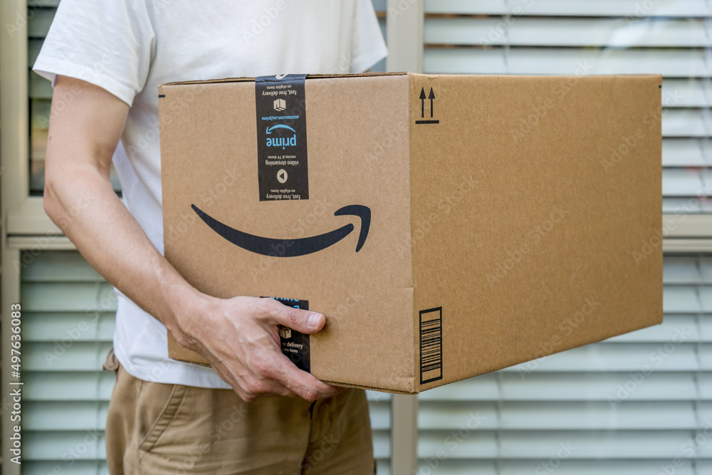 Sydney, Australia - 2022-03-12 Amazon prime big huge box delivered to a ...