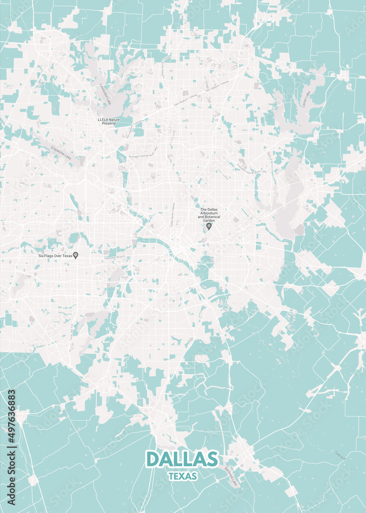 Poster Dallas - Texas map. Road map. Illustration of Dallas - Texas ...