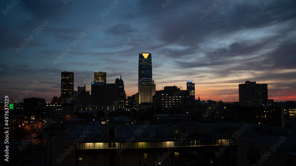 OKC skyline sunset Stock Photo | Adobe Stock
