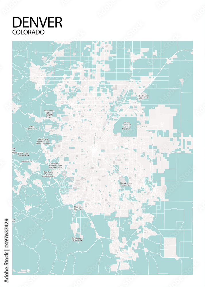Poster Denver - Colorado map. Road map. Illustration of Denver ...