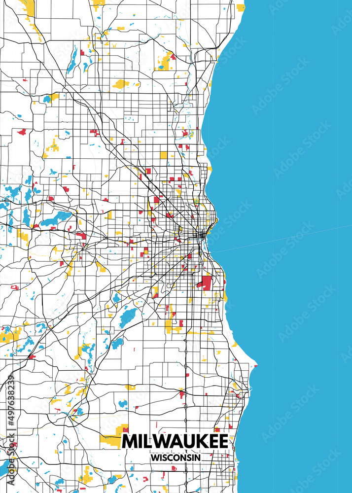 ภาพประกอบสต็อก Poster Milwaukee - Wisconsin map. Road map. Illustration ...