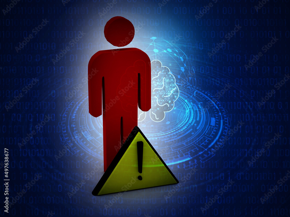3d people - man, person with warning sign Stock Illustration | Adobe Stock