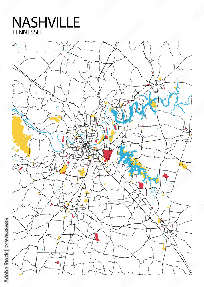 Poster Nashville - Tennessee map. Road map. Illustration of Nashville ...