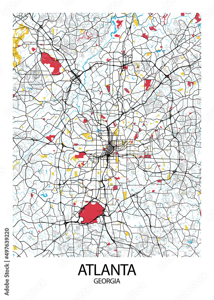 Poster Atlanta - Georgia map. Road map. Illustration of Atlanta ...