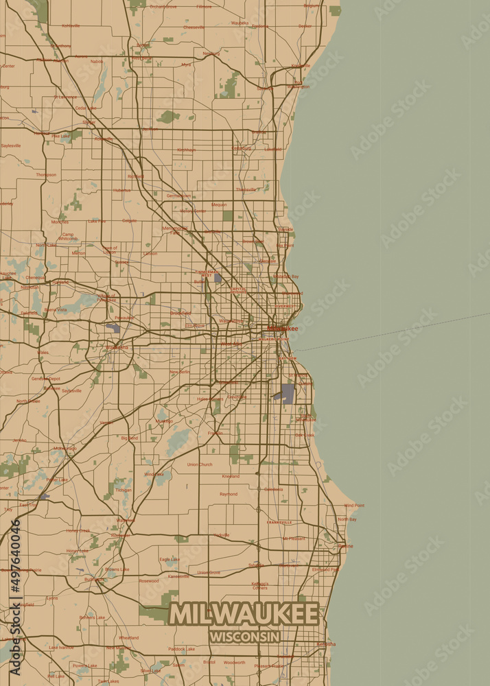 Poster Milwaukee - Wisconsin map. Road map. Illustration of Milwaukee ...